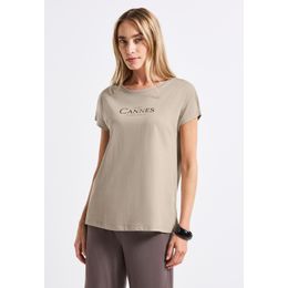 Street One Damen T-Shirt, beige, Gr. 38, bedruckt, Web, 50% Baumwolle, 50% Modal, Shirts, im soften Baumwoll-Mix