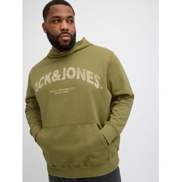 Jack & Jones PlusSize Herren Kapuzensweatshirt "JORALMERIA SWEAT HOOD PLS", beige, Gr. XXXL, JACK & JONES PLUSSIZE, bedruckt, angeraute Sweatware, Obermaterial: 100%