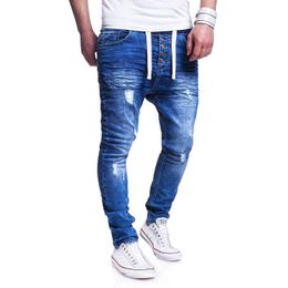 behype Herren Slim-fit-Jeans "Mood", blau, Gr. 36, 98% Baumwolle, 2% Elasthan, Jeans, im coolen Jogger-Stil