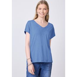Damen T-Shirt, blau, Gr. 36, STREET ONE STUDIO, unifarben, Web, 50% Modal, 50% Baumwolle, Shirts, mit V-Ausschnitt