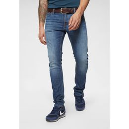 Jack & Jones JACK & JONES Herren Slim-fit-Jeans "JJIGLENN Slim-Fit mit Stretch und praktischer 5-Pocket-Form", blau, Gr. 32, Abriebeffekte, Denim/Jeans,