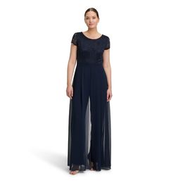 Vera Mont Damen Overall "Damen Jumpsuit kurzarm", blau, Gr. 44, Obermaterial: 95% Polyester, 5% Elasthan. Besatz: 100% Polyester. Futter: 100%