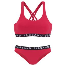 ELBSAND Damen Bustier-Bikini, rot, Gr. 34, unifarben mit Farbeinsatz, Microfaser, Bikini-Sets, mit kontrastfarbenen Schriftz&uuml;gen