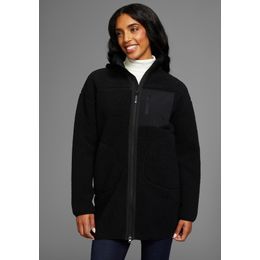 Polarino Damen Fleecejacke, schwarz, Gr. 32, Fellimitat, unifarben, Fleece, Obermaterial: 100% Polyester, Jacken, Teddy Fleece Jacke, Oversize