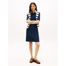 Tommy Hilfiger Damen Strickkleid "SOFT WOOL HALF SL F&F POLO DRESS", blau, Gr. XXL, unifarben, Feinstrick, Obermaterial: 100% Wolle, Kleider, aus