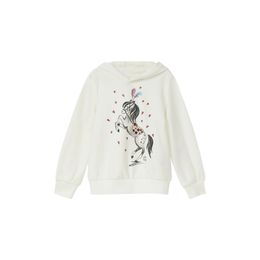 s.Oliver JUNIOR M&auml;dchen Kapuzensweatshirt, wei&szlig;, Gr. 116, bedruckt, Sweatware, Obermaterial: 95% Baumwolle, 5% Elasthan, Sweatshirts, mit kuschliger