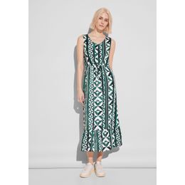 Street One Damen Maxikleid, gr&uuml;n, Gr. 44, bedruckt, Stoff, 100% Viskose, Kleider, mit Tunnelzug an der Taille
