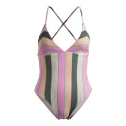 Roxy Damen Badeanzug "Vista Stripe", grün, Gr. S, 93% Nylon, 7% Elasthan, Badeanzüge