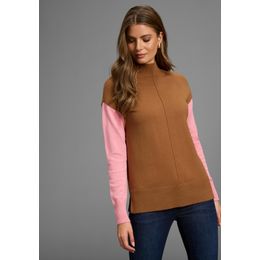 HECHTER PARIS Damen Rollkragenpullover, braun, Gr. 34, colorblocking, Strick, Obermaterial: 50% Viskose, 28% Polyester, 22% Polyamid, Pullover, mit