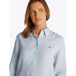 Tommy Hilfiger Damen Hemdbluse "ESS LINEN RELAXED SHIRT", blau, Gr. 32, unifarben, Web, Obermaterial: 100% Leinen, Blusen, mit