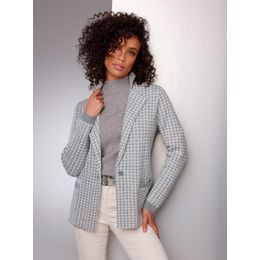 Damen Jacquardstrickjacke, grau, Gr. 38, CREATION L PREMIUM, gemustert, mehrfarbig, 100% Schurwolle, Strickjacken