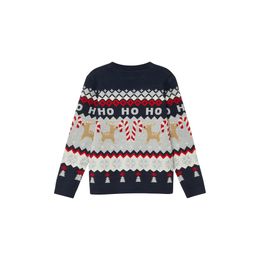 s.Oliver JUNIOR Jungen Weihnachtspulloverdunkelblau, grau, Gr. 140, Strick, Obermaterial: 52% Viskose, 28% Polyester, 20% Polyamid, Pullover, mit