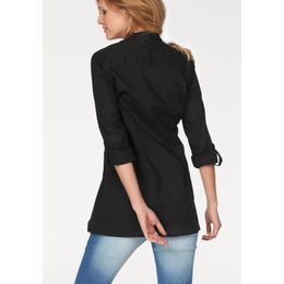 Aniston CASUAL Damen Longbluse, schwarz, Gr. 48, unifarben, Web, Obermaterial: 100% Baumwolle, Blusen, mit dekorativer Biesenverarbeitung