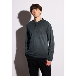 Langarmshirt Street One MEN, Herren, Gr. L (42), basic schwarz, Web, 100% Baumwolle, unifarben, comfort fit normal, Rundhals, abgesteppt, Shirts Langarmshirt, aus reiner Baumwolle