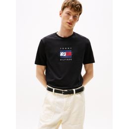 Tommy Hilfiger Herren T-Shirt "LINEAR FLAG GRAPHIC", schwarz, Gr. XXXL, Single Jersey, Obermaterial: 100% Baumwolle, Shirts, Rundhals, regular fit,