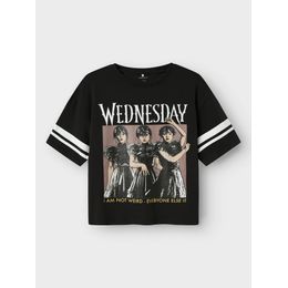 name it M&auml;dchen T-Shirt "NKFJIXINA WED SS RLX TOP BOX NOOS SKY", schwarz, Gr. 122, bedruckt, Jersey, Obermaterial: 95% Baumwolle, 5% Elasthan, Shirts