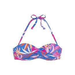 Buffalo Damen B&uuml;gel-Bandeau-Bikini-Top "Soleil", bunt, Gr. 32, bedruckt, floral, Recycling-Polyamid, Bikini-Oberteile, mit gedrehter Optik