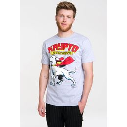 logoshirt Damen T-Shirt "Superdog - Krypto - DC Comics", grau, Gr. XS, bedruckt, 95% Baumwolle, 5% Viskose, Shirts, mit coolem Retro-Motiv