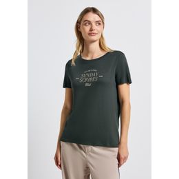 T-Shirt Street One, Damen, Gr. 34, evernight gr&uuml;n, Stoff, 50% Modal, 50% Baumwolle, bedruckt, normal normal, Rundhals, abgesteppt, Shirts T-Shirt, mit Wording-Print