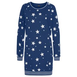 Vivance Dreams Damen Sleepshirt, Gr. 32, blau, Single Jersey, Obermaterial: 60% Baumwolle, 40% Polyester, gemustert, Basic, Kleider, mit angesagtem
