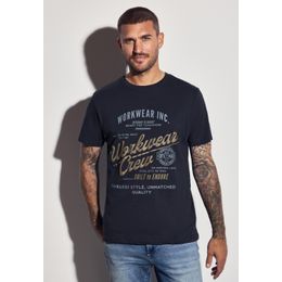 Street One MEN Herren T-Shirt, blau, Gr. M, bedruckt, Web, 100% Baumwolle, Shirts, aus reiner Baumwolle