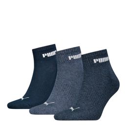 Puma Herren Kurzsocken "Puma UNISEX CUSHIONED NEXT QUARTER 3P", Gr. 39, blau, Baumwollmischung, Socken, mit gepolsterter Sohle
