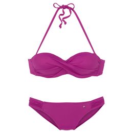 s.Oliver Damen B&uuml;gel-Bandeau-Bikini, pink, Gr. 34, unifarben, Recycling-Polyamid, Bikini-Sets, mit Raffung