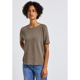 Street One Damen T-Shirt, braun, Gr. 44, unifarben, Stoff, 76% Viskose, 20% Modal, 4% Elasthan, Shirts