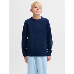 Jack & Jones Jungen Rundhalspullover "JORNORREBRO KNIT CREW NECK JNR", blau, Gr. 140, JACK & JONES JUNIOR, unifarben, Strick, Obermaterial: 55% Baumwolle, 22%