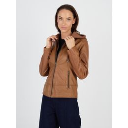 JCC Damen Lederjacke "31020359", braun, Gr. XL, Obermaterial: 100% Leder Lamm; Kapuze: 100% Baumwolle; Lining: 100% Polyester, Jacken