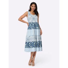 Classic Basics Damen Jerseykleid "Jersey-Kleid", blau, Gr. 54, bedruckt, gebl&uuml;mt, gemustert, mehrfarbig, Jersey, 100% Baumwolle, Kleider