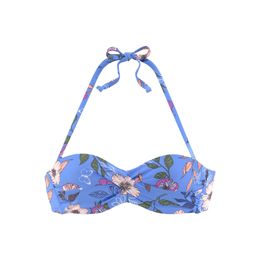 s.Oliver Damen B&uuml;gel-Bandeau-Bikini-Top "Maya", blau, Gr. 34, floral, Polyamid, Bikini-Oberteile, mit floralem Design und Wickel-Optik
