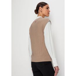 HECHTER PARIS Damen Pullunder, beige, Gr. 44, meliert, Strick, Obermaterial: 50% Baumwolle, 50% Polyacryl, Pullover, mit Strickmuster