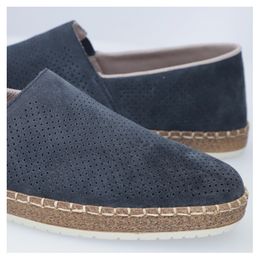 Rieker Herren Slipper, Gr. 41, blau, Veloursleder, unifarben, Schuhe, Schlupfschuh, Casual-Slipper, Mokassin mit Perforation