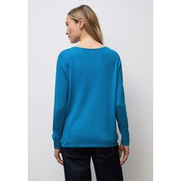 Street One Damen Strickpulloverpolaris blau, Gr. 34, unifarben, Stoff, 60% Viskose, 40% Baumwolle, Pullover, aus elastischem Materialmix