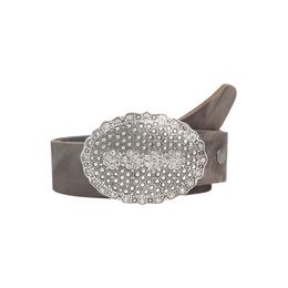 Damen Lederg&uuml;rtel, grau, Gr. 110, RETTUNGSRING G&Uuml;RTEL, Rindsleder, G&uuml;rtel, ziselierte Koppelschlie&szlig;e mit Glitzersteinen besetzt