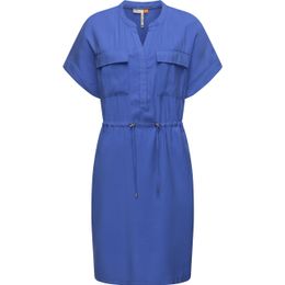 Ragwear Damen Blusenkleid "Roisa", blau, Gr. XL, Material: 80% Viskose, 20% Polyester, Kleider, stylisches Sommerkleid mit Bindeband