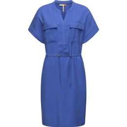 Ragwear Damen Blusenkleid "Roisa", blau, Gr. L, Material: 80% Viskose, 20% Polyester, Kleider, stylisches Sommerkleid mit Bindeband