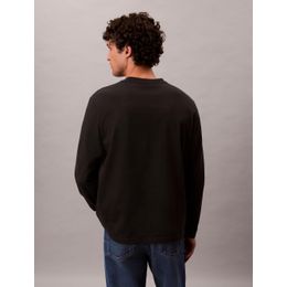 Calvin Klein Herren Langarmshirt "LS RLXD STANDARD LOGO CREWNK TEE", schwarz, Gr. S, unifarben, Single Jersey, Obermaterial: 100% Baumwolle, Shirts,