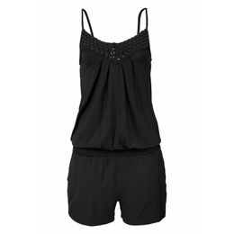 Lascana Damen Overall, schwarz, Gr. 34, unifarben, Jersey, Obermaterial: 95% Viskose, 5% Elasthan, Overalls, mit Flechtdetail, sommerlicher Jumpsuit