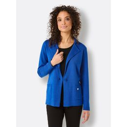 Damen Jacquardstrickjacke, blau, Gr. 36, CREATION L PREMIUM, unifarben, 100% Schurwolle, Strickjacken