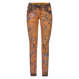 Cipo & Baxx CIPO & BAXX Damen Slim-fit-Jeans "Jeans", orange, Gr. 28, unifarben, 63% Baumwolle, 34% Polyester, 3% Elasthan, Jeans, Im 5-Pocket-Style, WD445