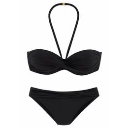 Lascana Damen B&uuml;gel-Bandeau-Bikini, schwarz, Gr. 36, gl&auml;nzend, unifarben, Polyamid, Bikini-Sets, mit verschiedenen Tr&auml;gervarianten
