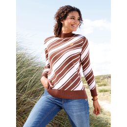 Casual Looks Damen Stehkragenpullover "Stehkragen-Pullover", braun, Gr. 44, gemustert, gestreift, mehrfarbig, 50% Baumwolle, 50% Polyacryl, Pullover