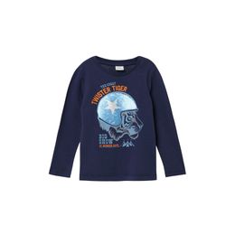 s.Oliver JUNIOR Jungen Langarmshirt, blau, Gr. 92, bedruckt, Jersey, Obermaterial: 100% Baumwolle, Shirts, mit Print und Wendepailletten, für Kids