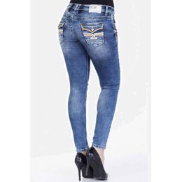Cipo & Baxx CIPO & BAXX Damen Slim-fit-Jeans "Jeans", blau, Basic, Gr. 28, unifarben, 98% Baumwolle, 2% Elasthan, Jeans, mit Used-Elementen, WD242