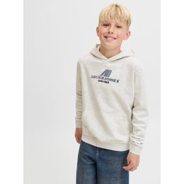 Jack & Jones Jungen Kapuzensweatshirt "JCOTIER FRONT PRINT SWEAT HOOD JNR", grau, Gr. 152, JACK & JONES JUNIOR, bedruckt, angeraute Sweatware, Obermaterial: 70%
