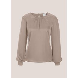 Madeleine Mode Langarmbluse MADELEINE "Bluse Raffinierte Faltenbluse mit Rundhalsausschnitt", Damen, Gr. 38, beige (cappuccino), Obermaterial: 93% Polyester PES. 7% Elasthan EL., Blusen