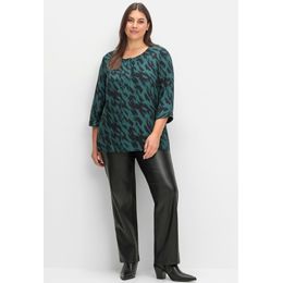 sheego Damen Longbluse, schwarz, Gr. 40, gemustert, 100% Lyocell TENCEL , Blusen