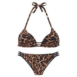 Bruno Banani Damen Triangel-Bikinileo bedruckt, Gr. 38, Animalprint, kontrastfarbene Details, Recycling-Polyamid, Bikini-Sets, mit kontrastfarbigen